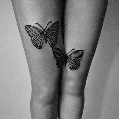 Two butterfly tattoo on leg